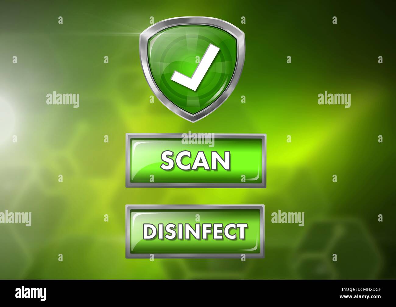 Scan button and security protection shield with correct tick Stock ...