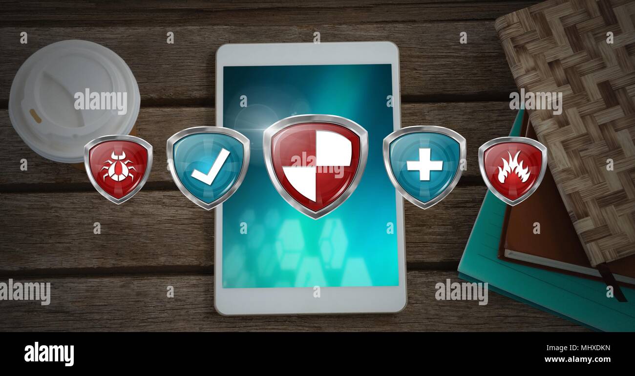 Antivirus security protection shields over tablet device Stock Photo ...