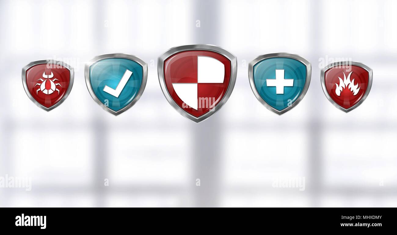 Antivirus security protection shields and windows background Stock ...