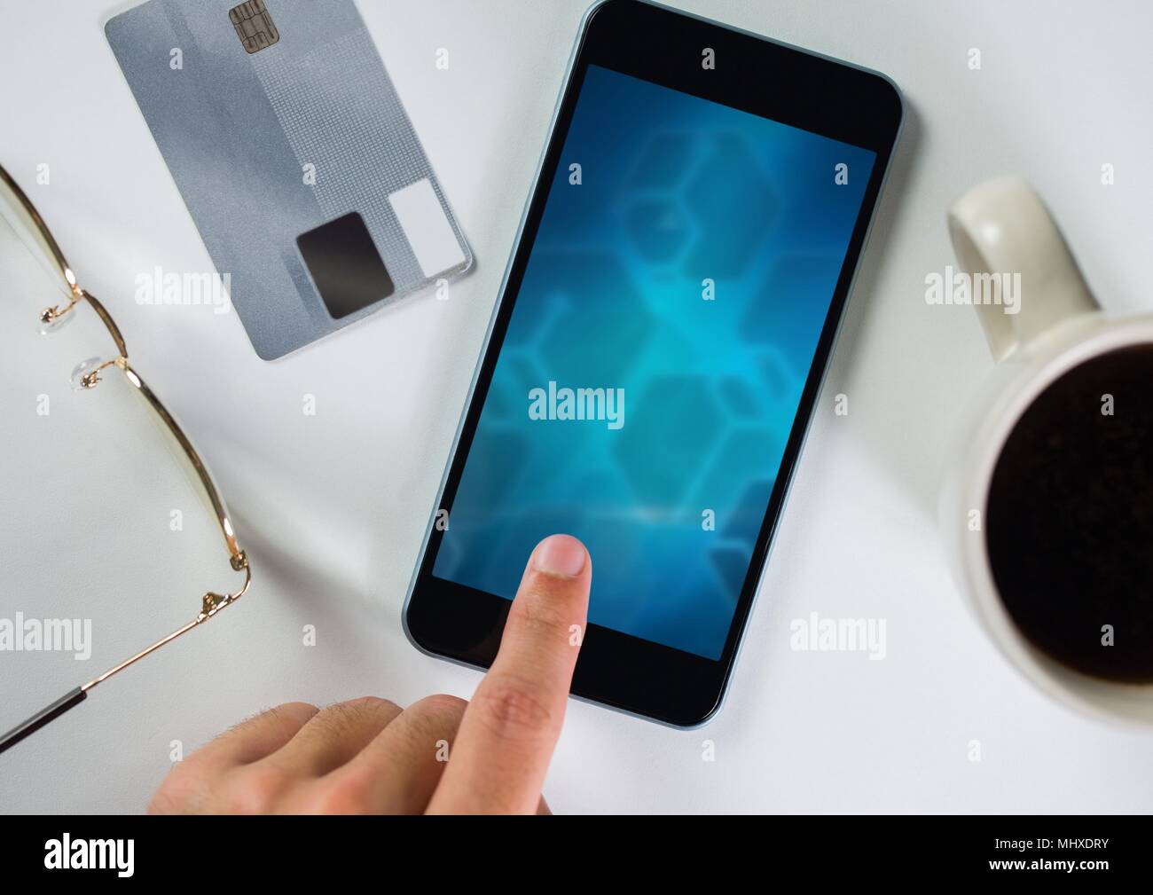 hand touching on phone with gradient screen Stock Photo - Alamy