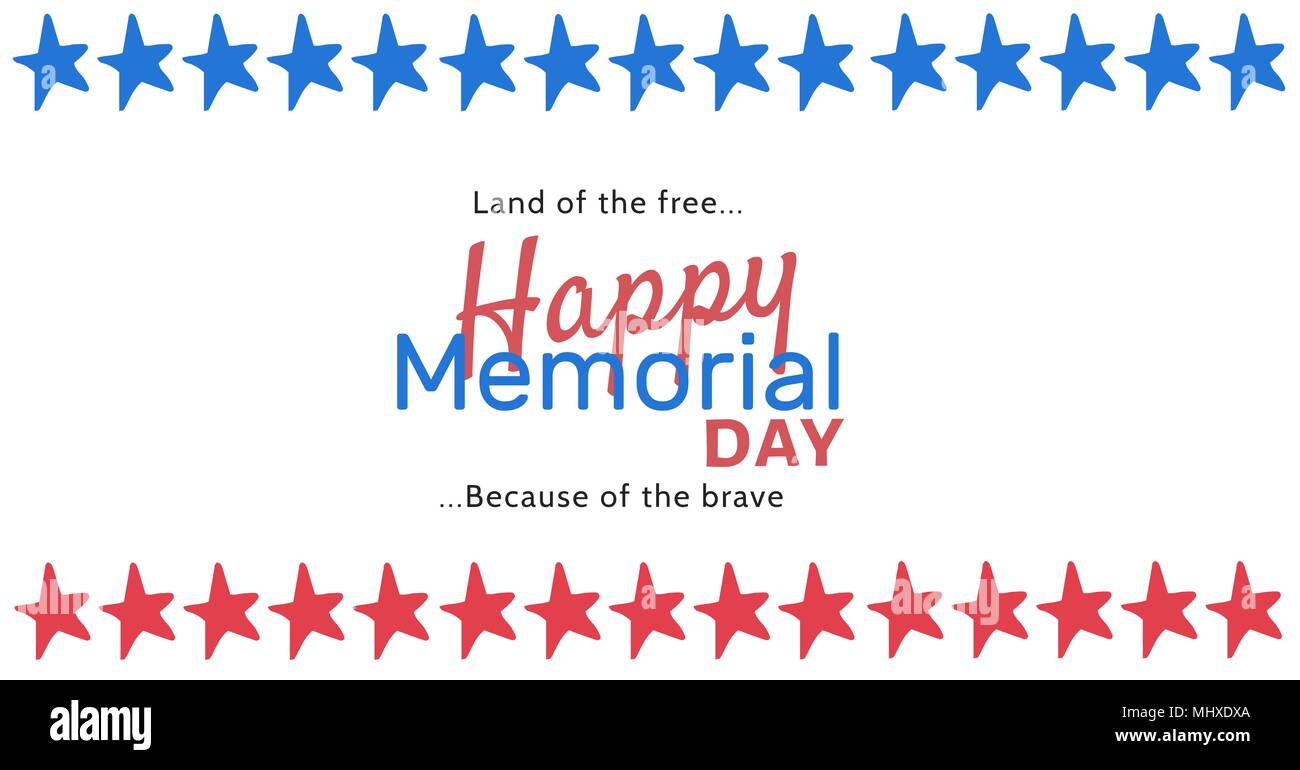 memorial day message with american red and blue stars on white ...