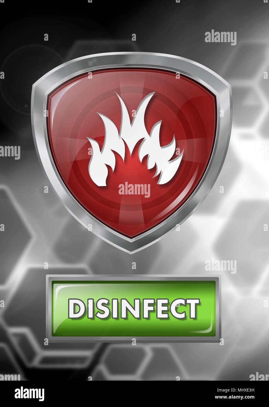 Firewall security protection shield and disinfect button Stock Photo ...