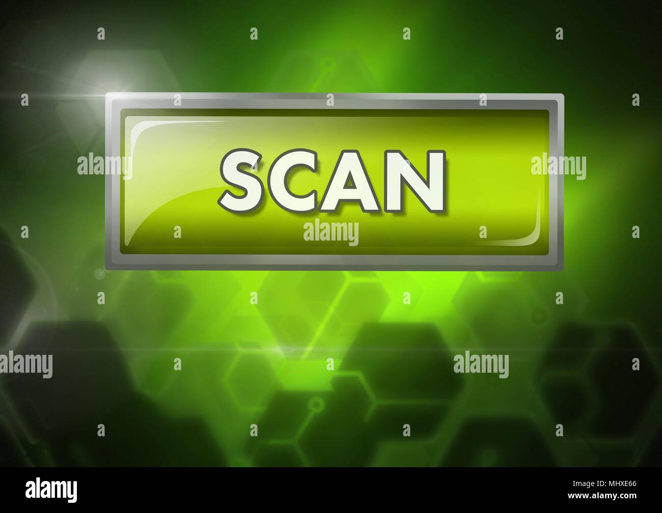 Scan button on green blurred background Stock Photo - Alamy