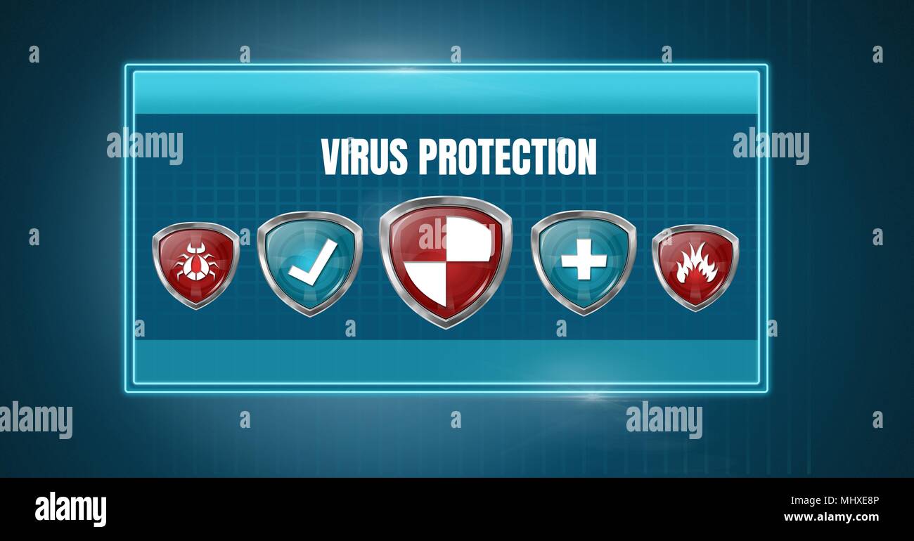 Virus security protection shield software in box Stock Photo - Alamy