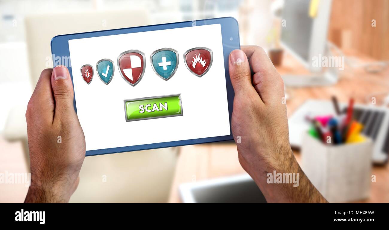 Antivirus security protection shield on tablet Stock Photo - Alamy