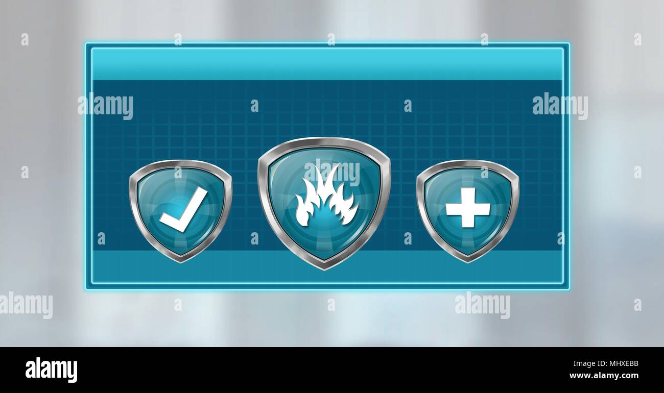 Antivirus security protection shields in box Stock Photo - Alamy