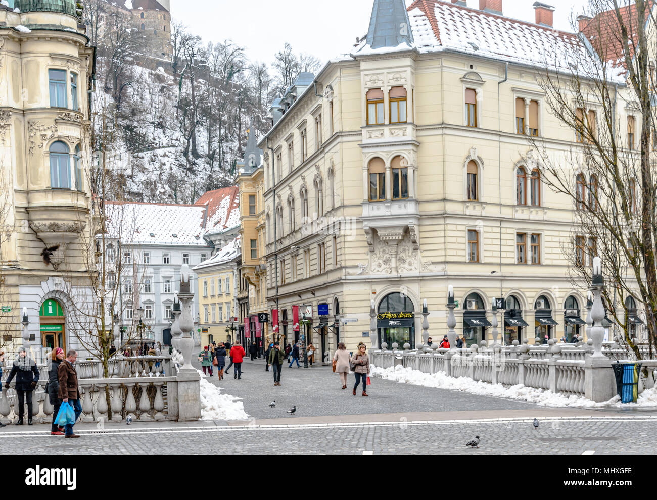 Ljubljana triple bridge winter hi-res stock photography and images - Alamy