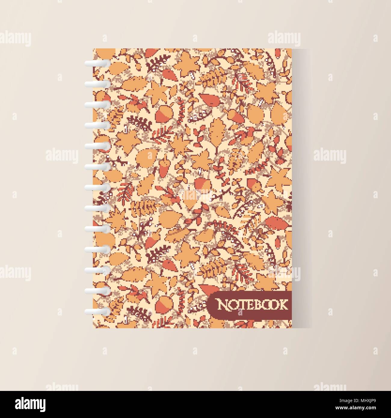 Vector autumn spiral notebook cover with pattern containing maple and ...