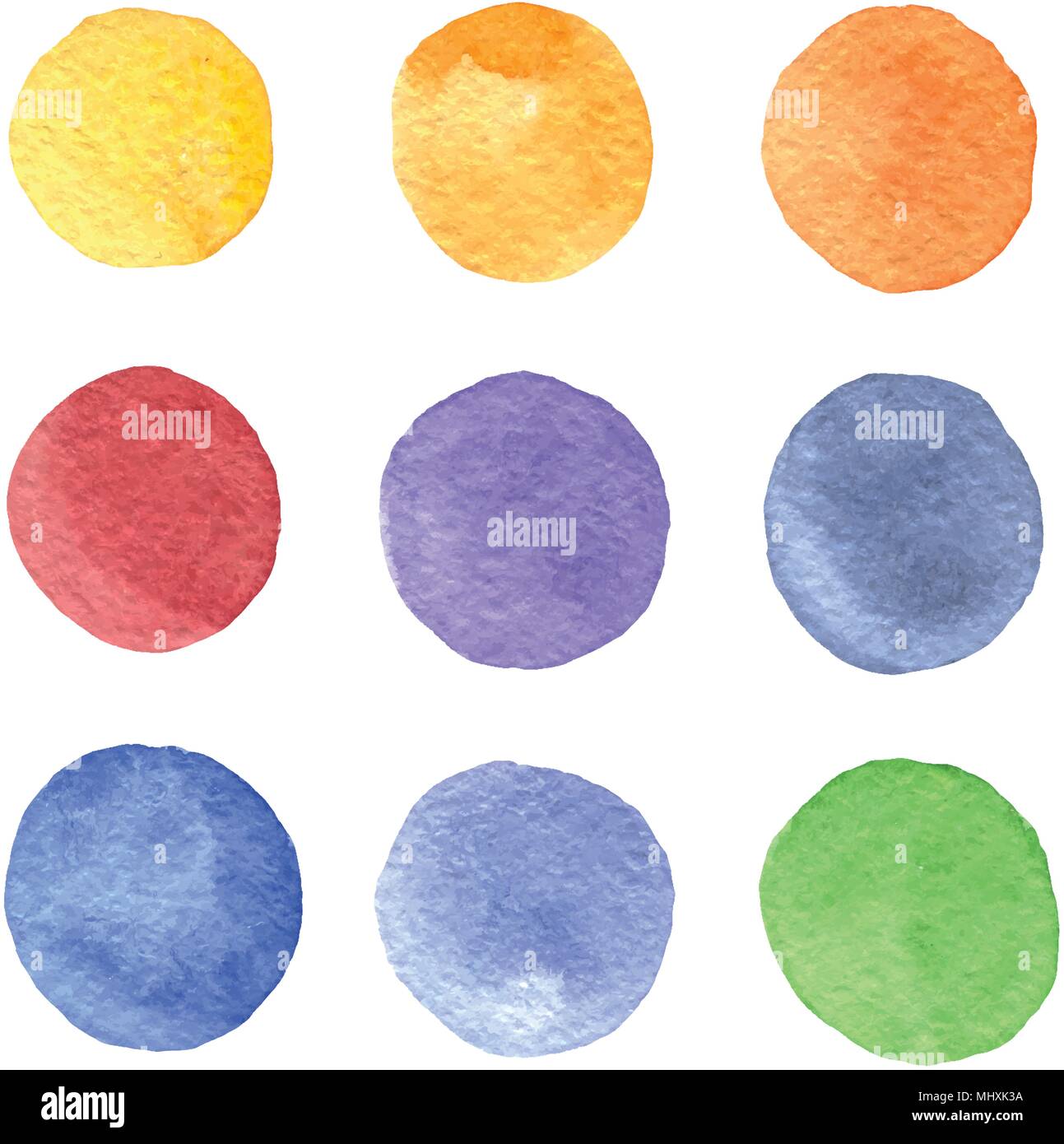 Vector set of hand painted circles of different colors isolated on the ...