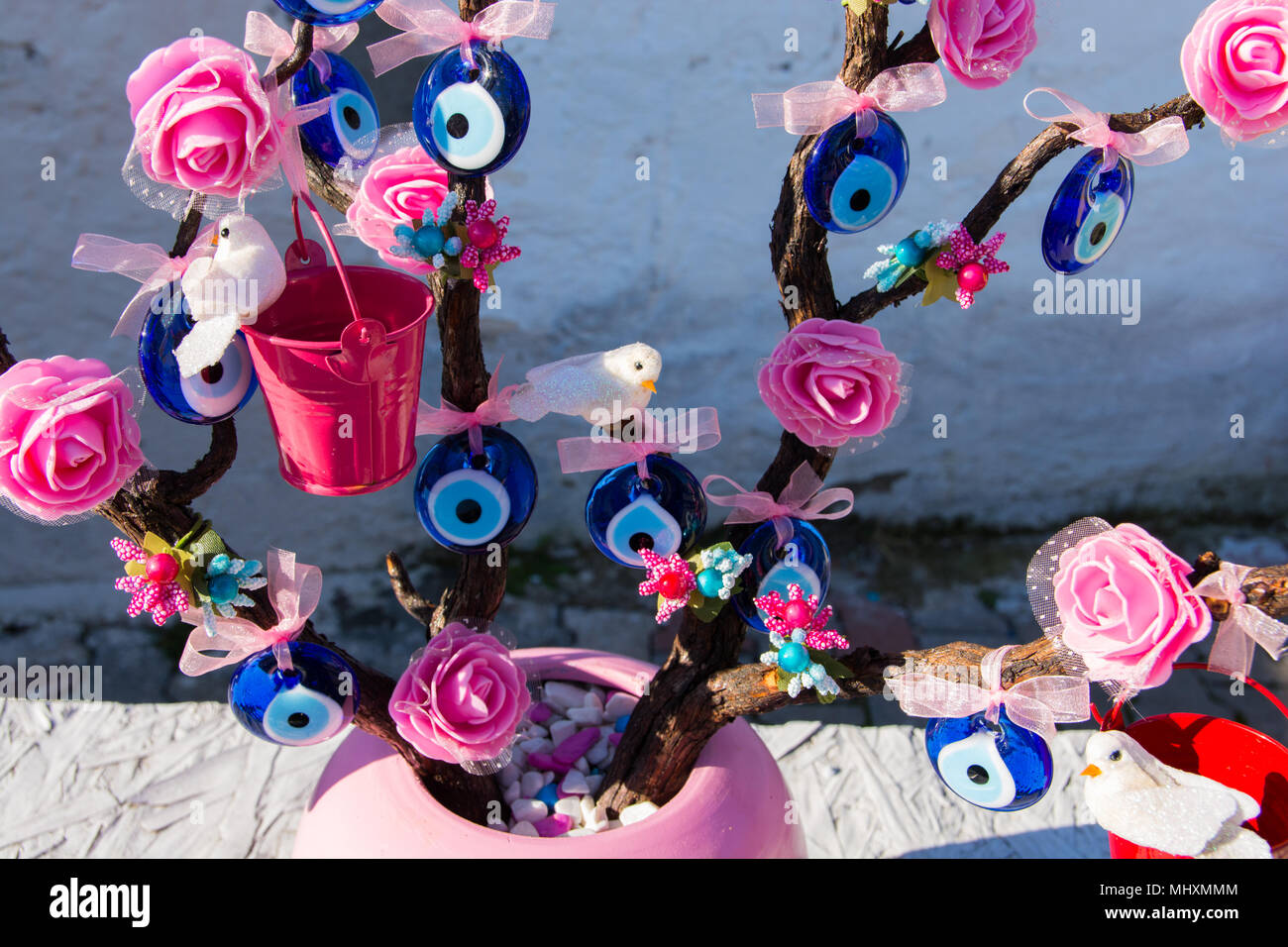 Evil eye bead souvenirs.broken glass is melted and shaped. In culture ...