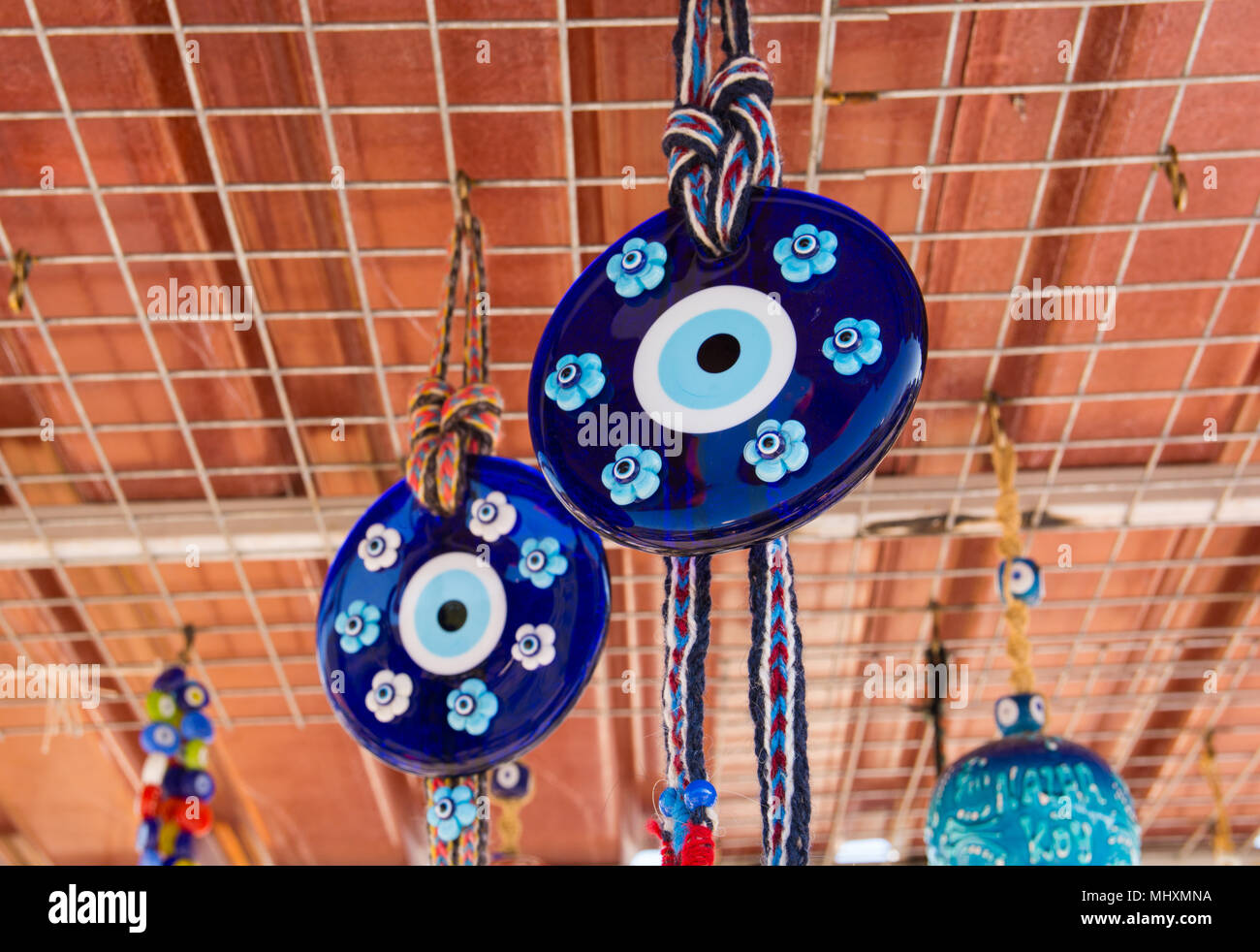 Evil eye bead souvenirs.broken glass is melted and shaped. In culture ...