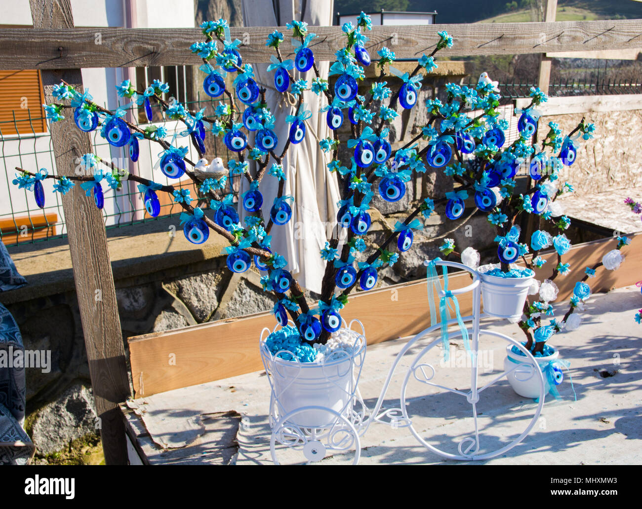Evil eye bead souvenirs.broken glass is melted and shaped. In culture ...