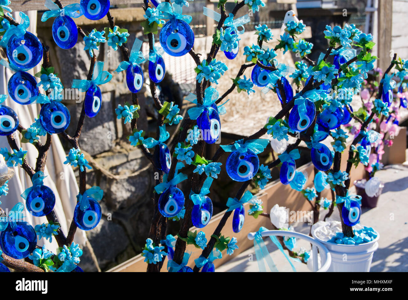 Evil eye bead souvenirs.broken glass is melted and shaped. In culture ...