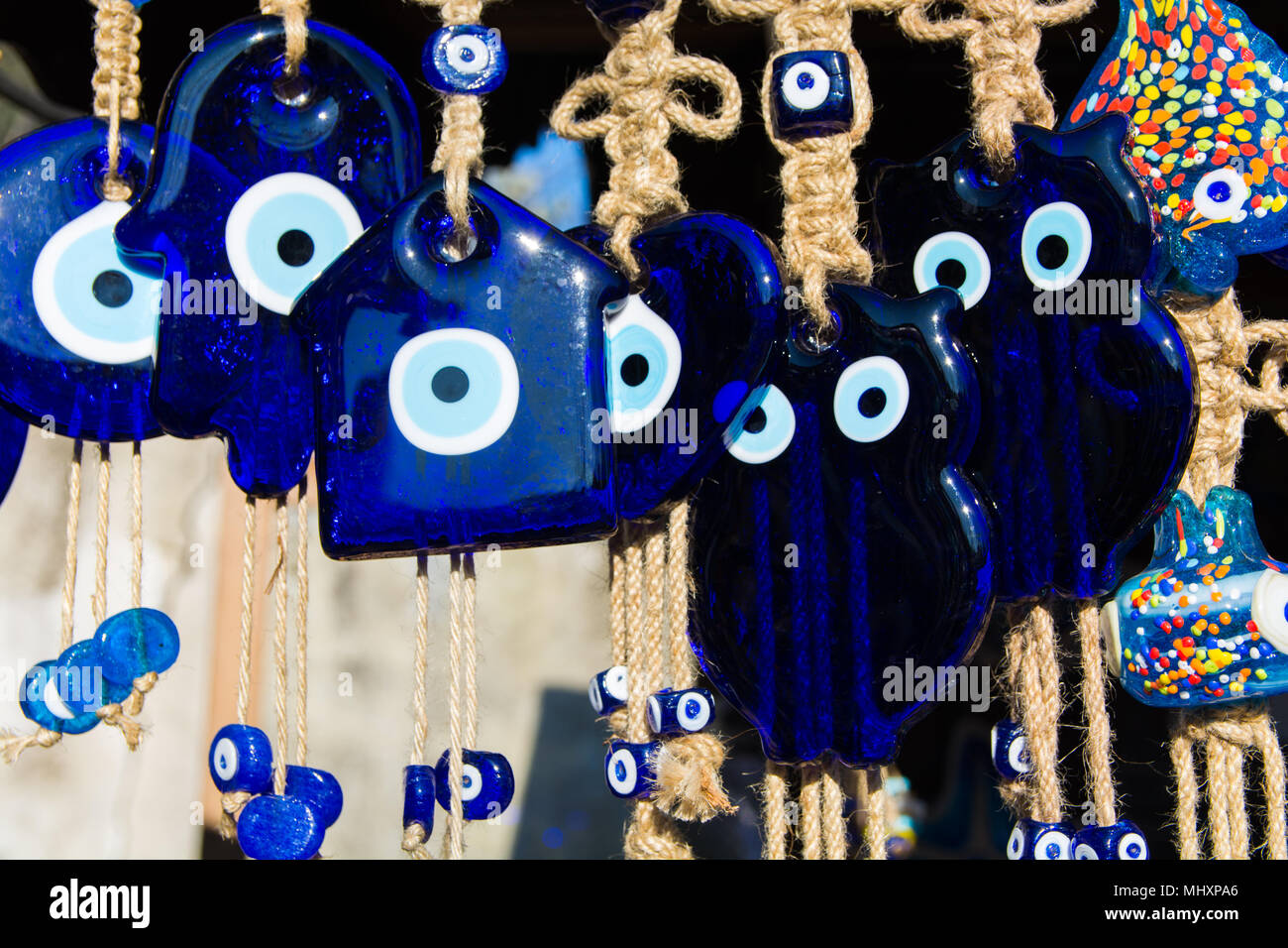 Evil eye bead souvenirs.broken glass is melted and shaped. In culture ...