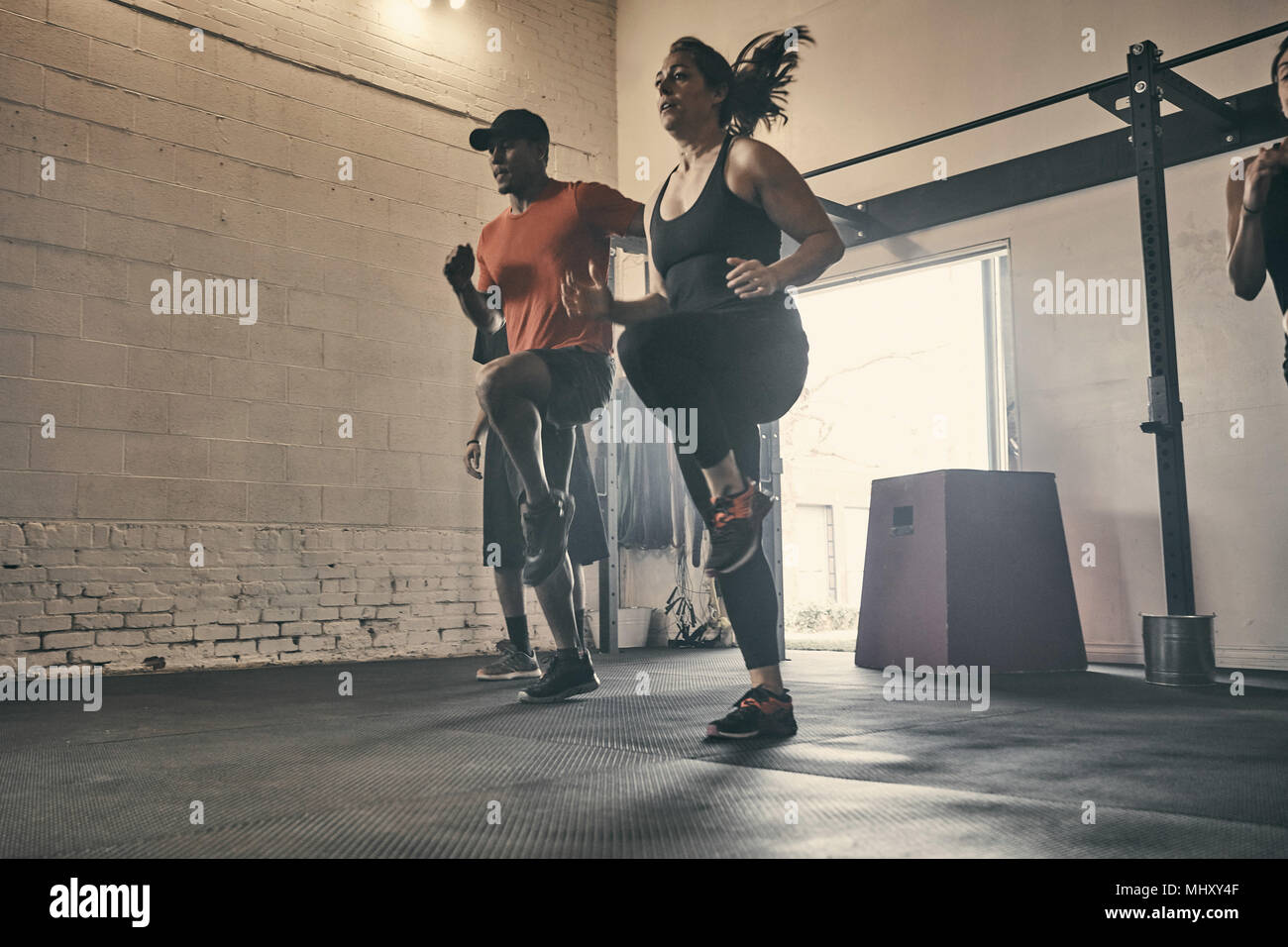 People exercising in gym, jogging Stock Photo - Alamy