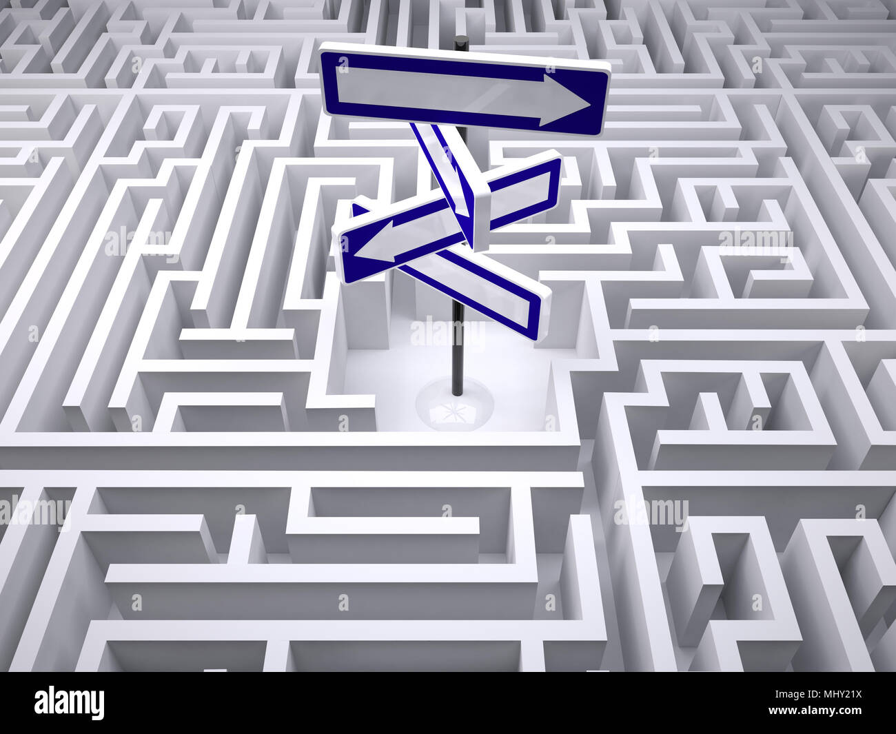 labyrinth with direction traffic sign inside, 3d illustration Stock ...