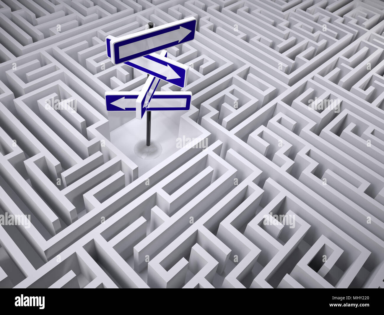 labyrinth with direction traffic sign inside, 3d illustration Stock ...