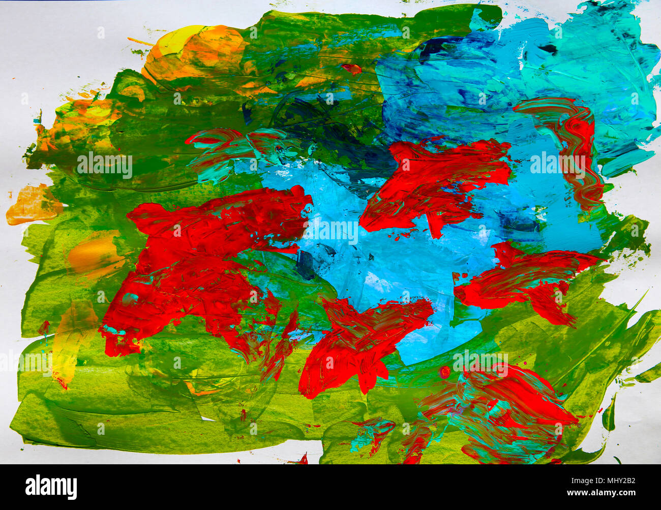 Abstract art paint with red birds Stock Photo - Alamy