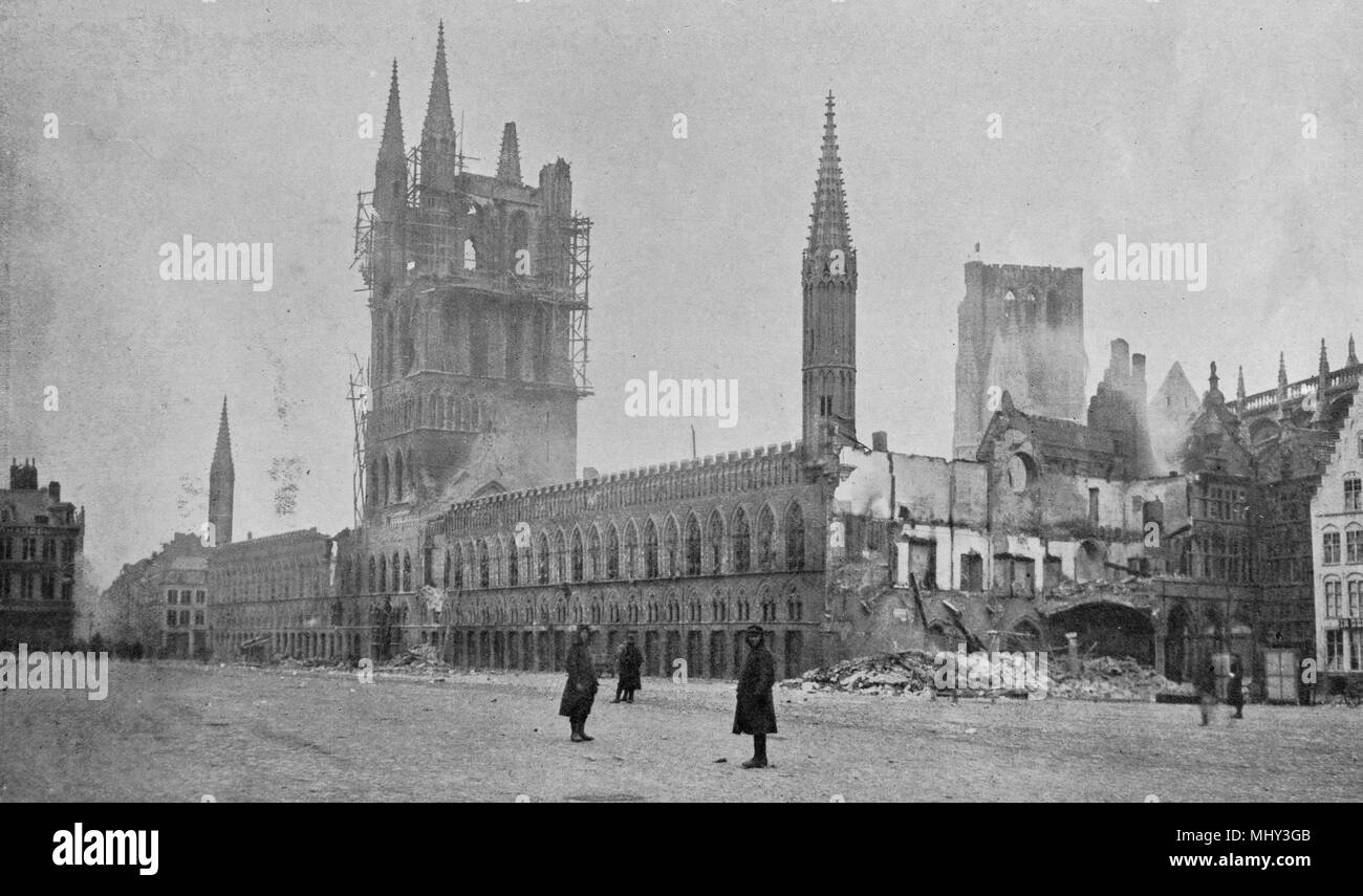 Destroyed Ypres cloth hall on 24 November 1914, Belgium Stock Photo - Alamy