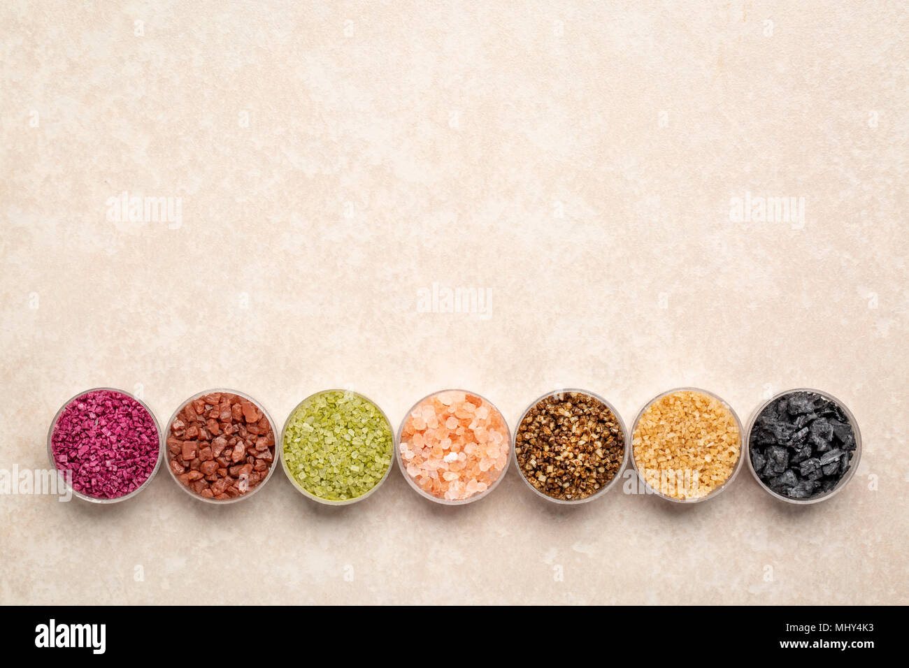 colection of colorful sea salts from different parts of the world, top ...