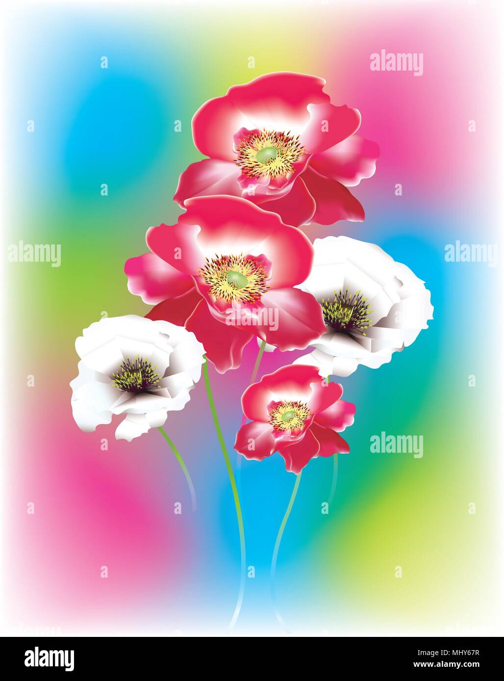 Colorful poppies in a pastel color background Stock Vector Image & Art ...