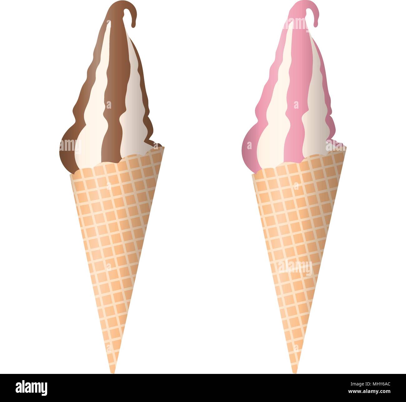 Set of vector illustrations of chocolate, strawberry and vanilla ice ...