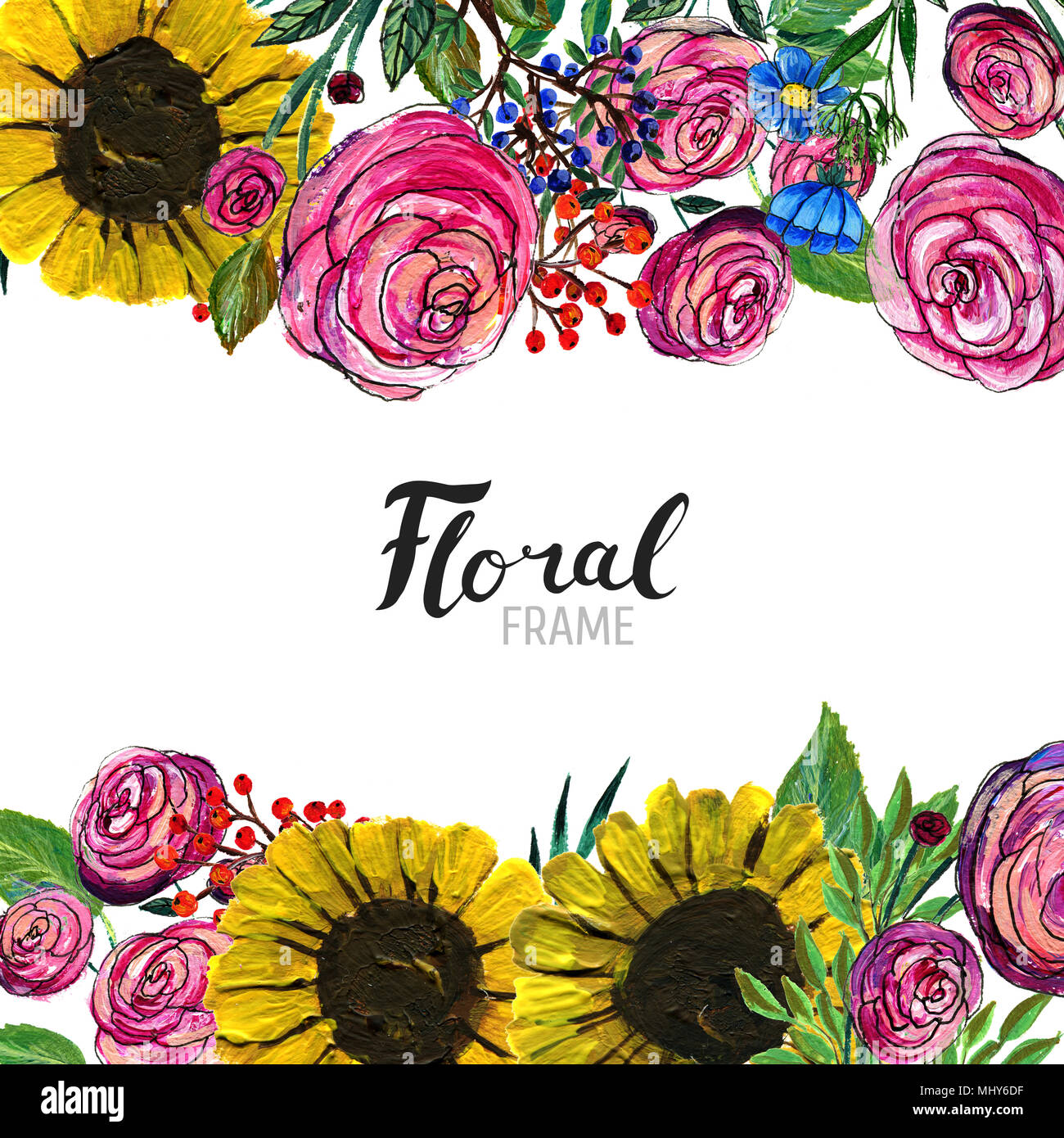 Hand drawn Flower Border Stock Photo - Alamy