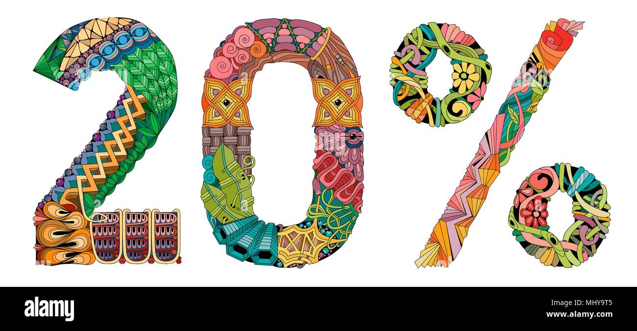 Hand-painted art design. Hand drawn illustration twenty percent for t ...