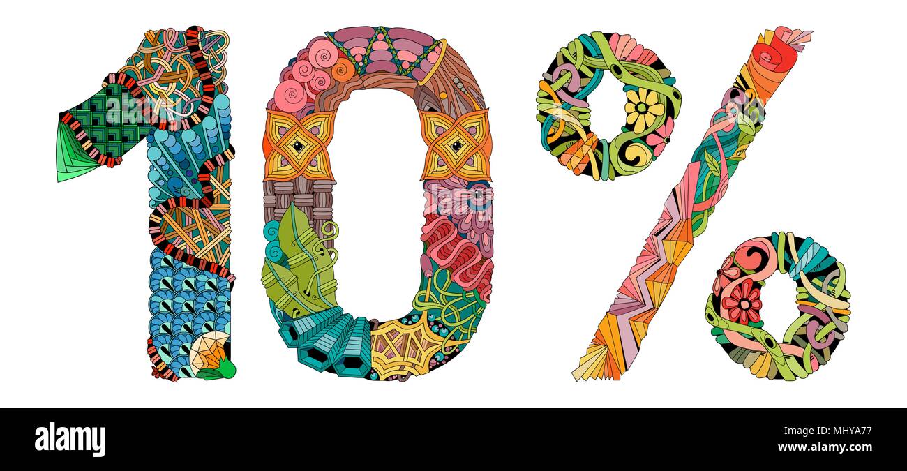 Hand-painted art design. Hand drawn illustration ten percent for t ...