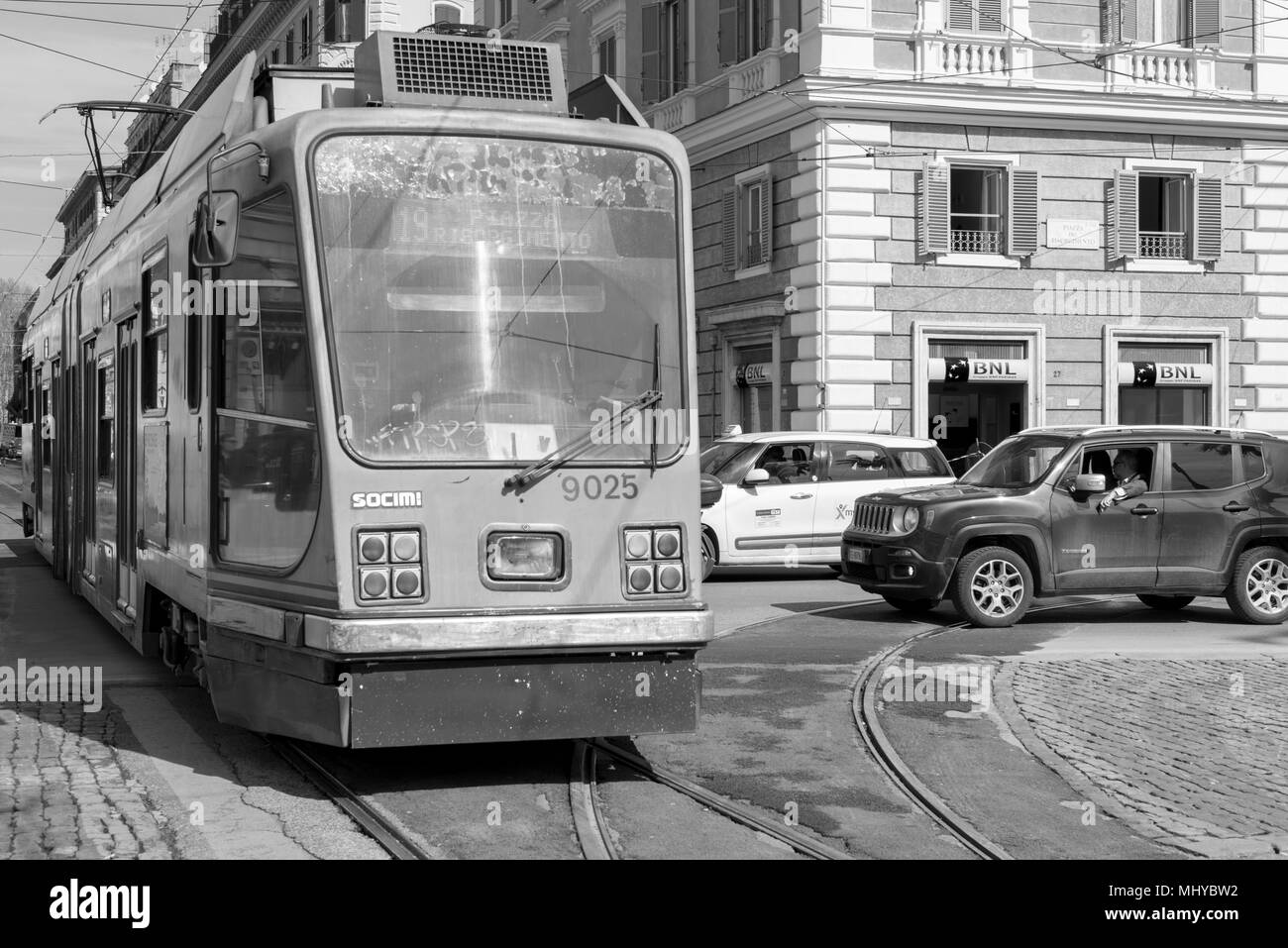 VATICAN CITY, MARCH 08, 2018: Black and white picture of tram, one of ...