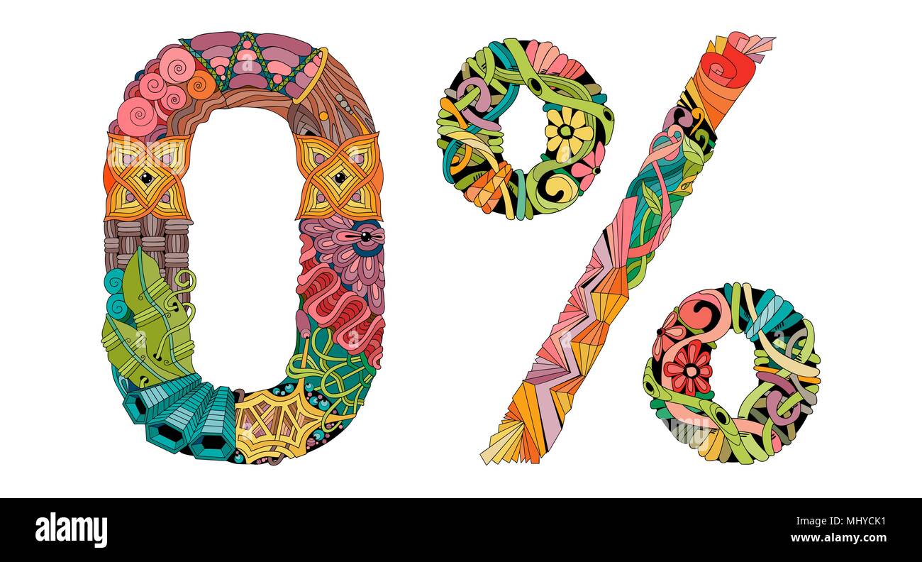 Hand-painted art design. Hand drawn illustration zero percent for t ...