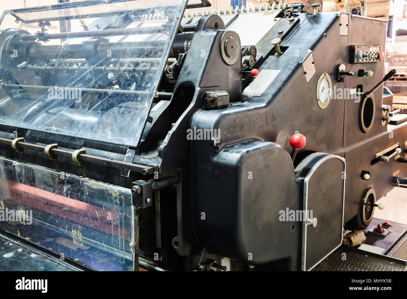Printer lithography cylinder machine in a printing factory Stock Photo ...