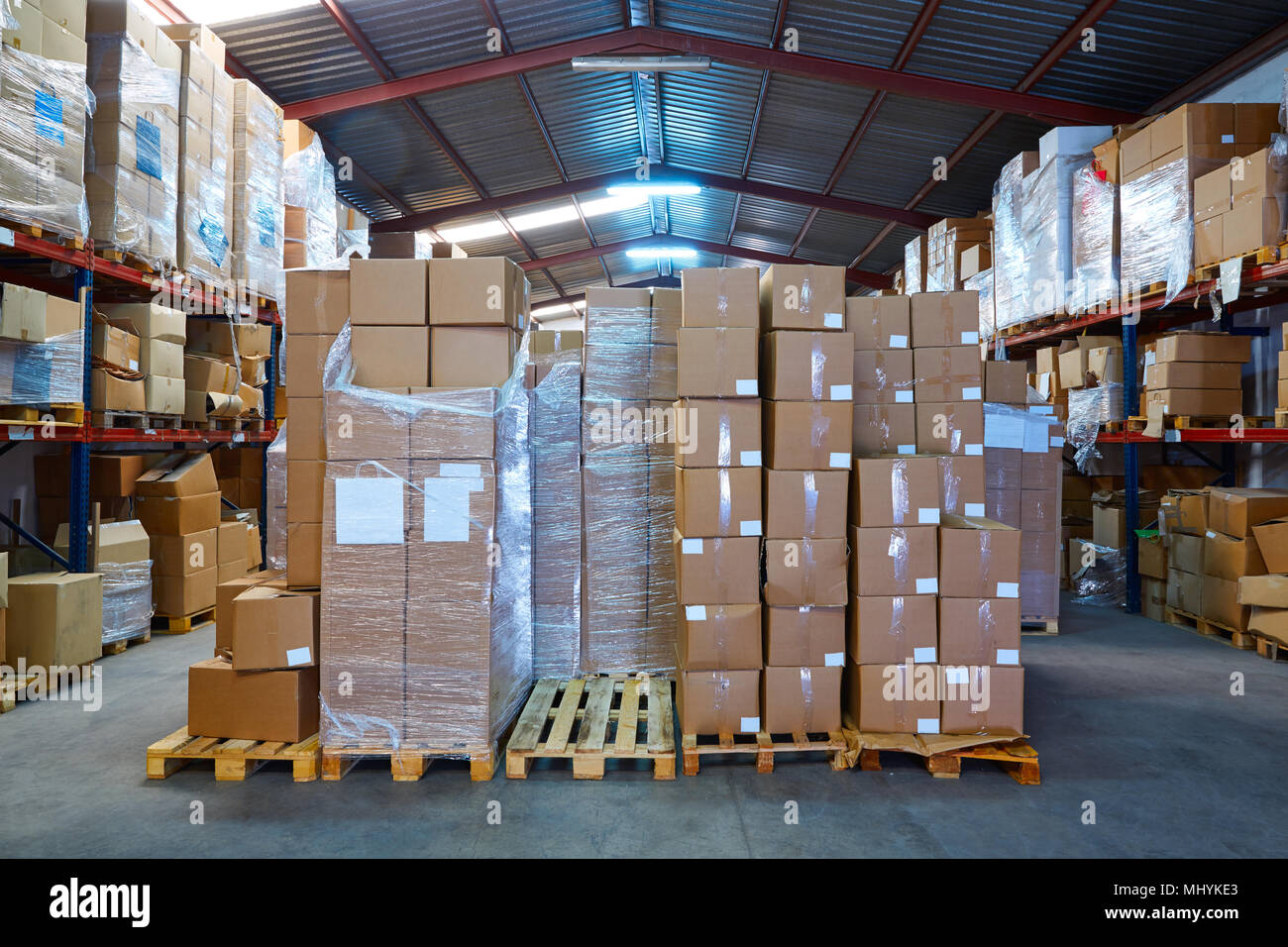 Inside of a warehouse boxes hi-res stock photography and images - Alamy