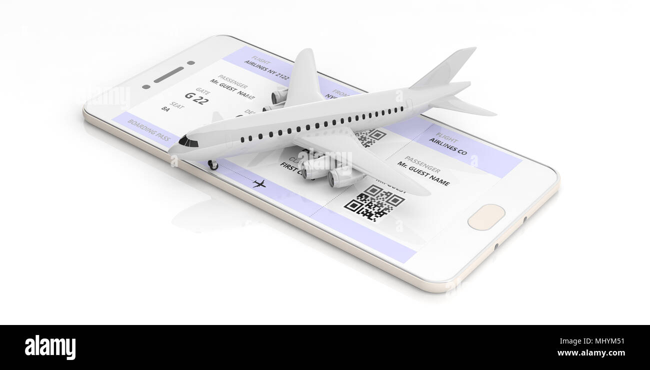 Mobile checkin and boarding pass. Blank airplane on a smart phone ...