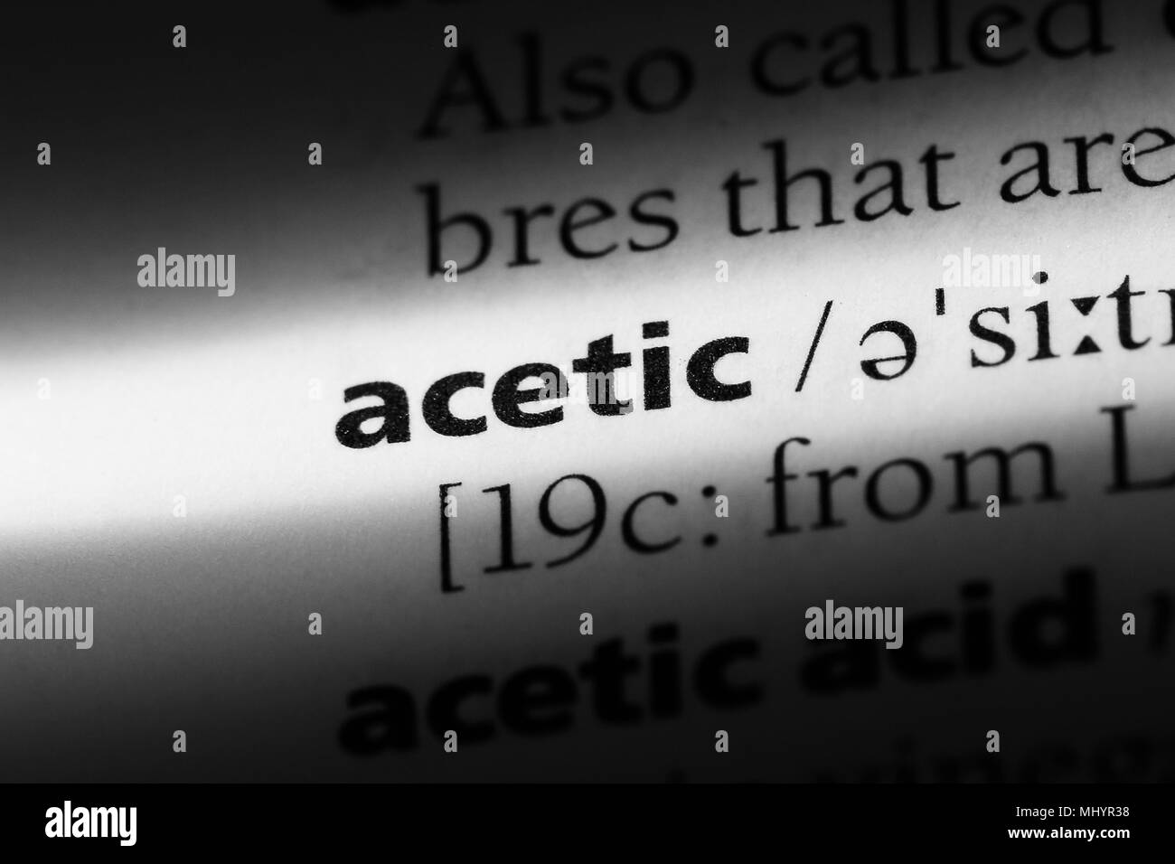 acetic word in a dictionary. acetic concept Stock Photo - Alamy