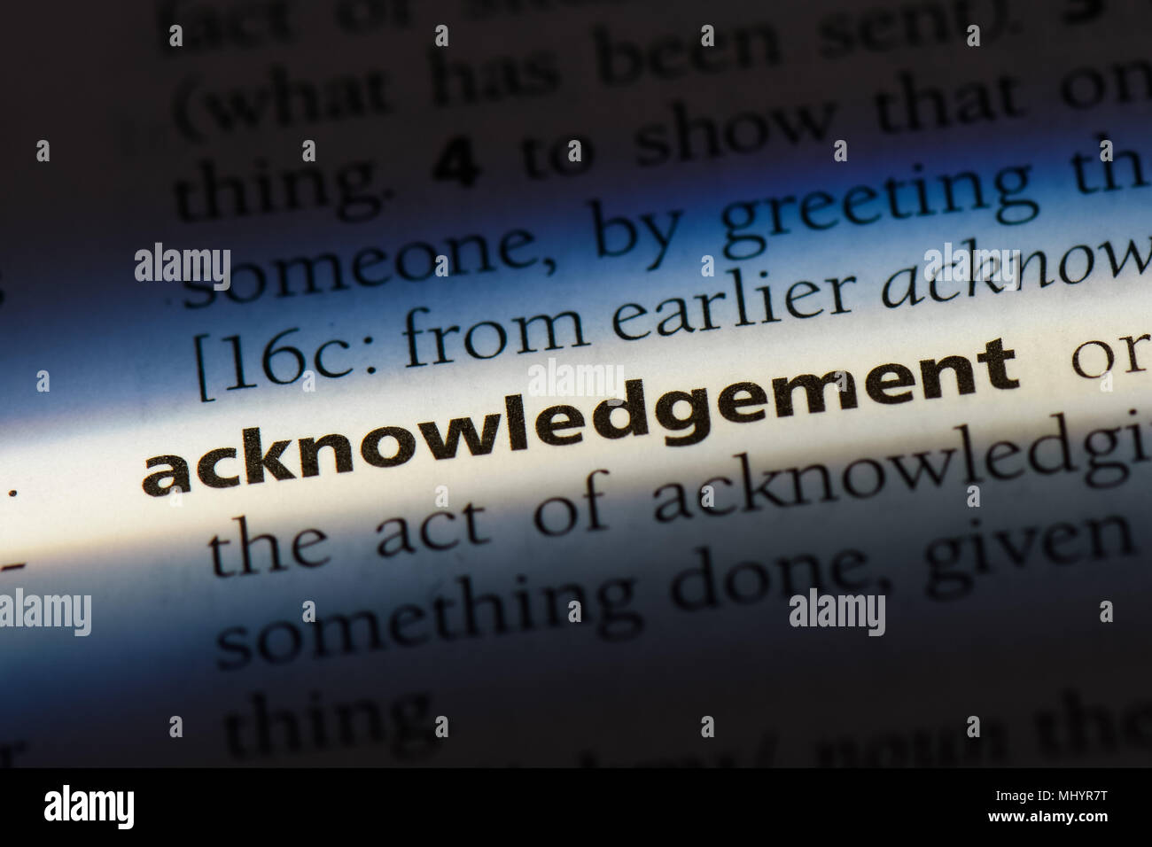 acknowledgement word in a dictionary. acknowledgement concept Stock ...