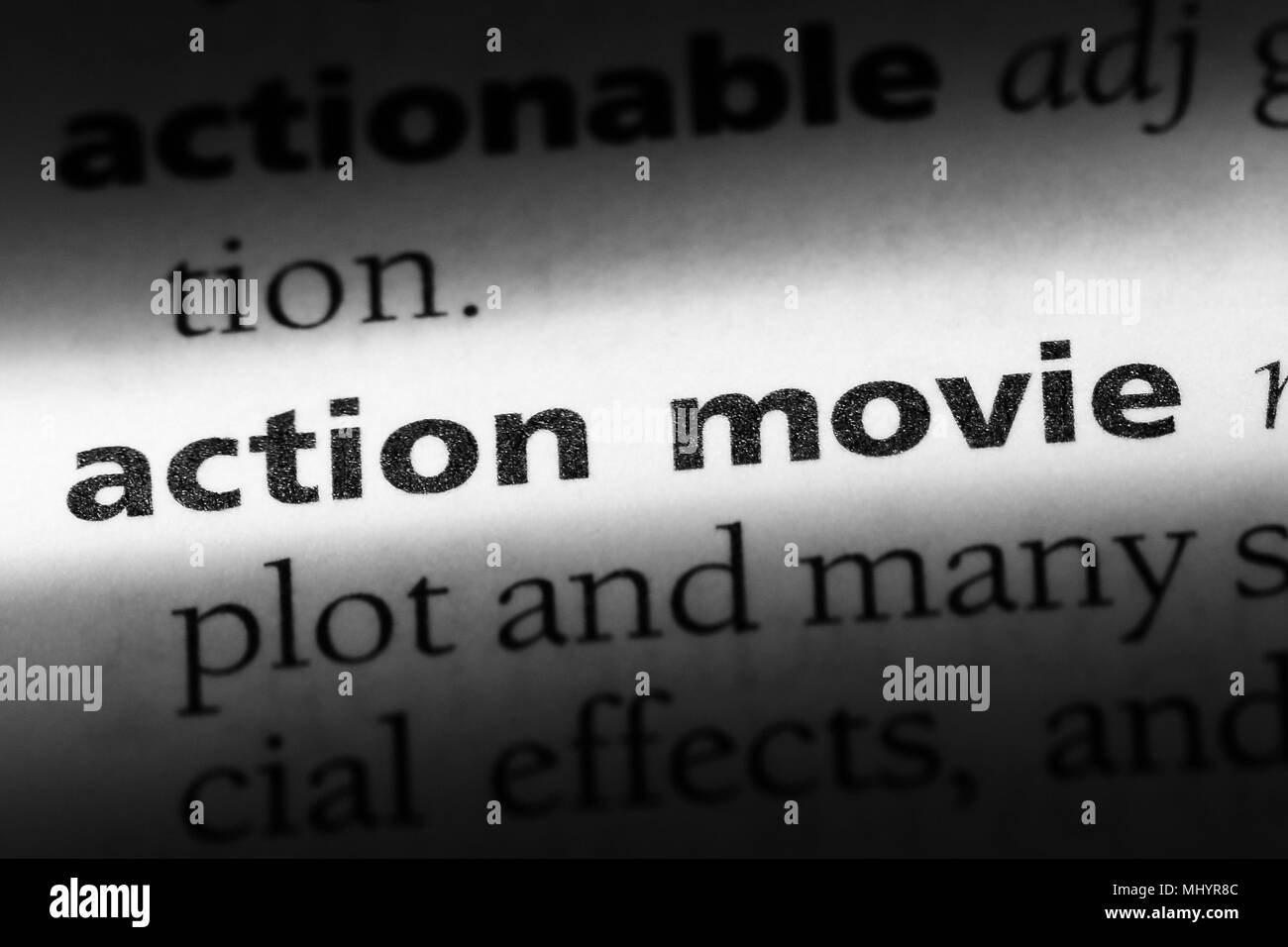 action movie word in a dictionary. action movie concept Stock Photo - Alamy
