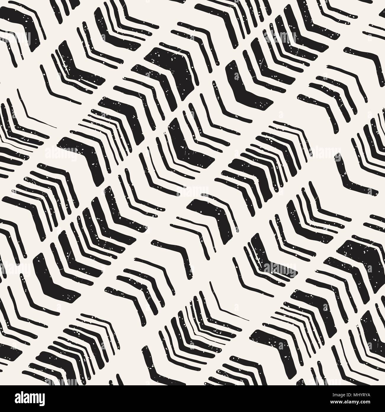 Seamless hand drawn style chevron pattern in black and white. Abstract ...
