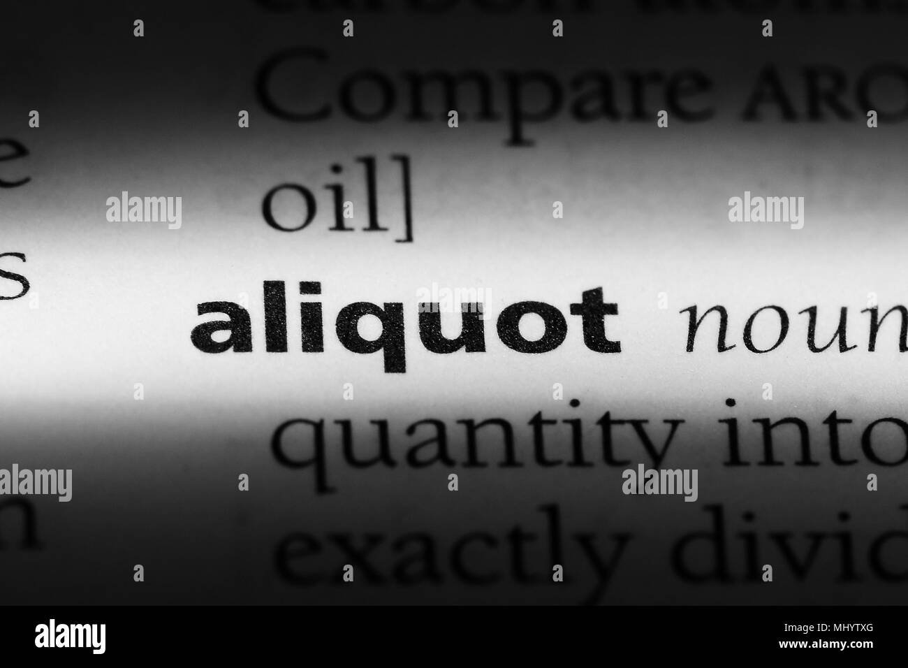 aliquot word in a dictionary. aliquot concept Stock Photo - Alamy