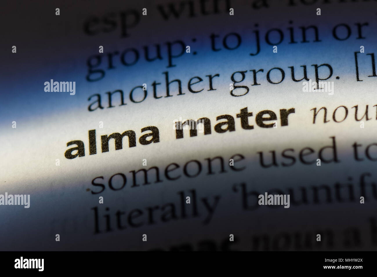 alma mater word in a dictionary. alma mater concept Stock Photo - Alamy