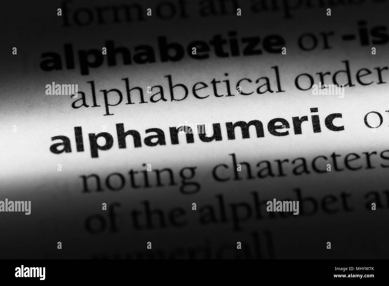 alphanumeric word in a dictionary. alphanumeric concept Stock Photo - Alamy