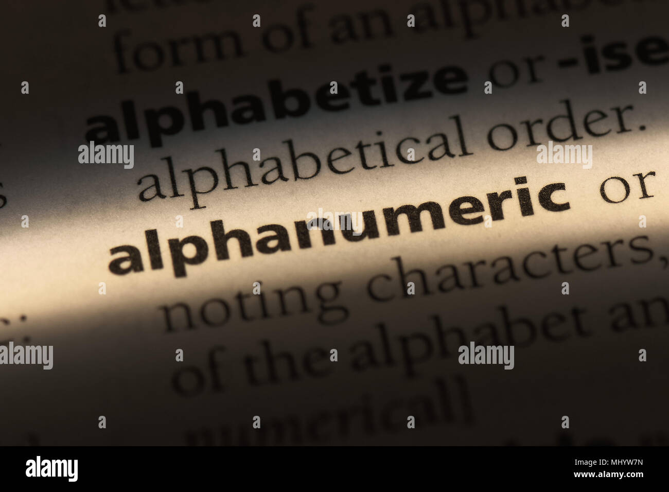 alphanumeric word in a dictionary. alphanumeric concept Stock Photo - Alamy
