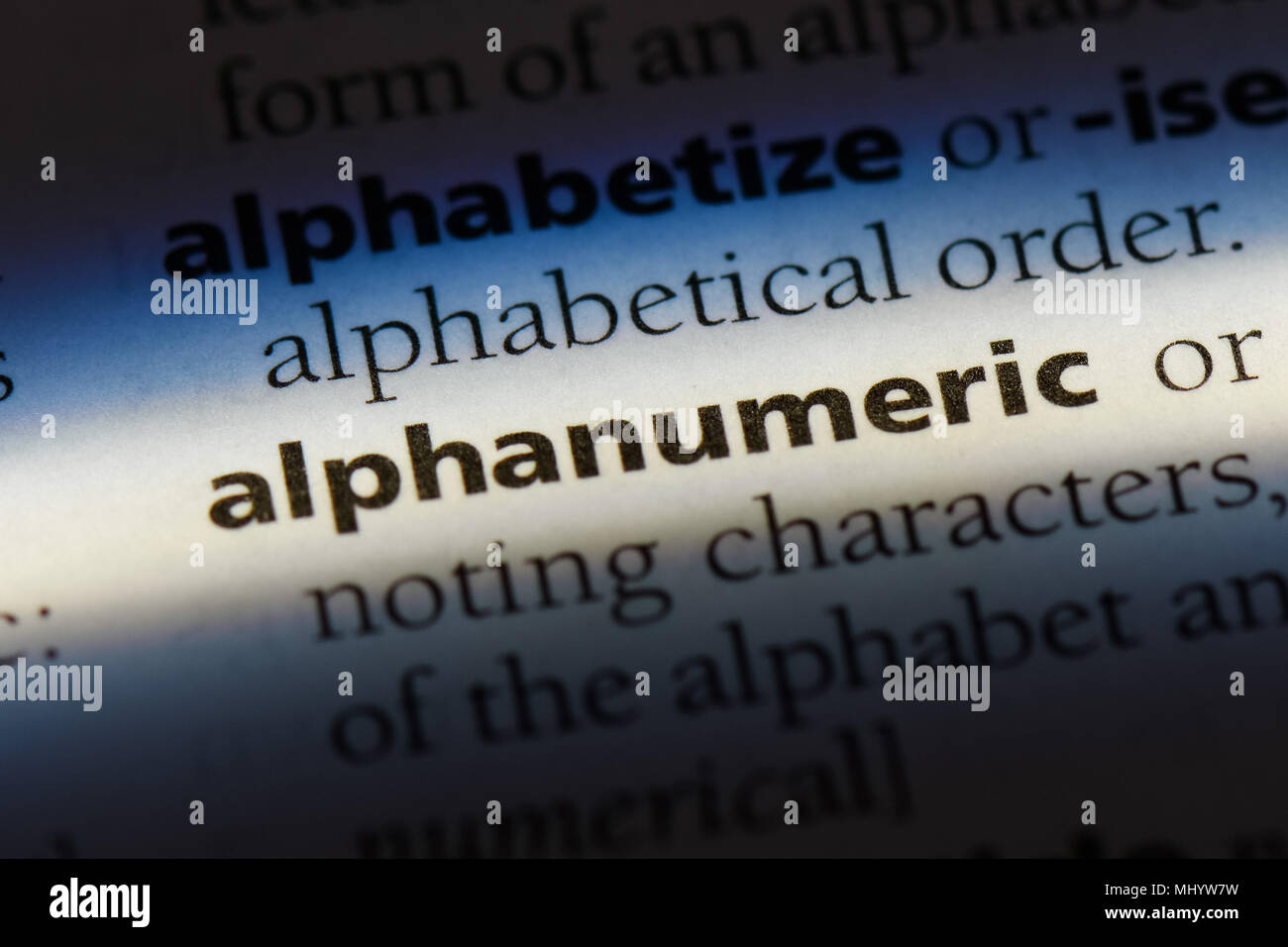 alphanumeric word in a dictionary. alphanumeric concept Stock Photo - Alamy