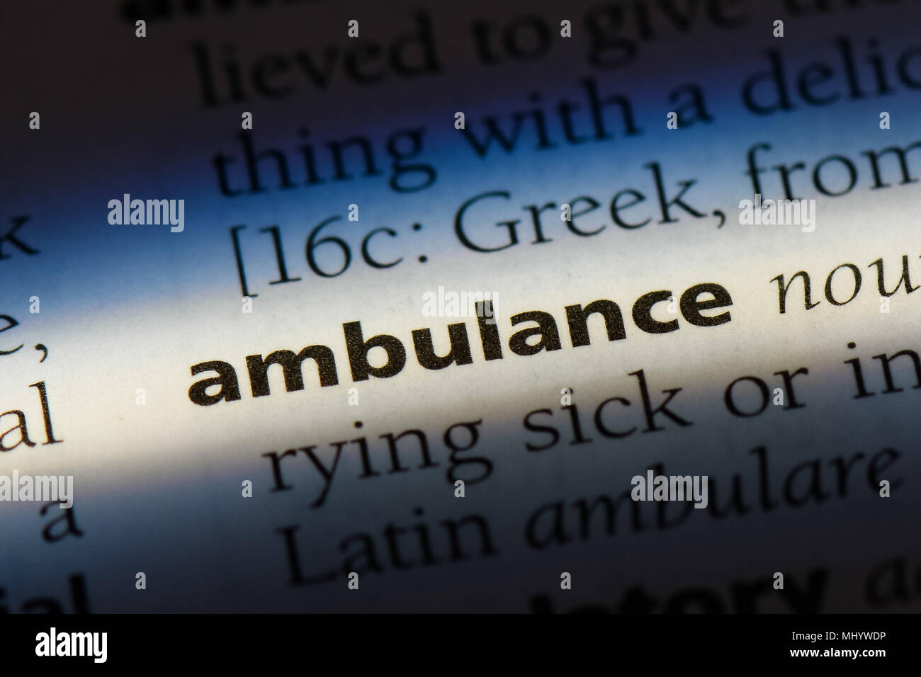 ambulance word in a dictionary. ambulance concept Stock Photo - Alamy