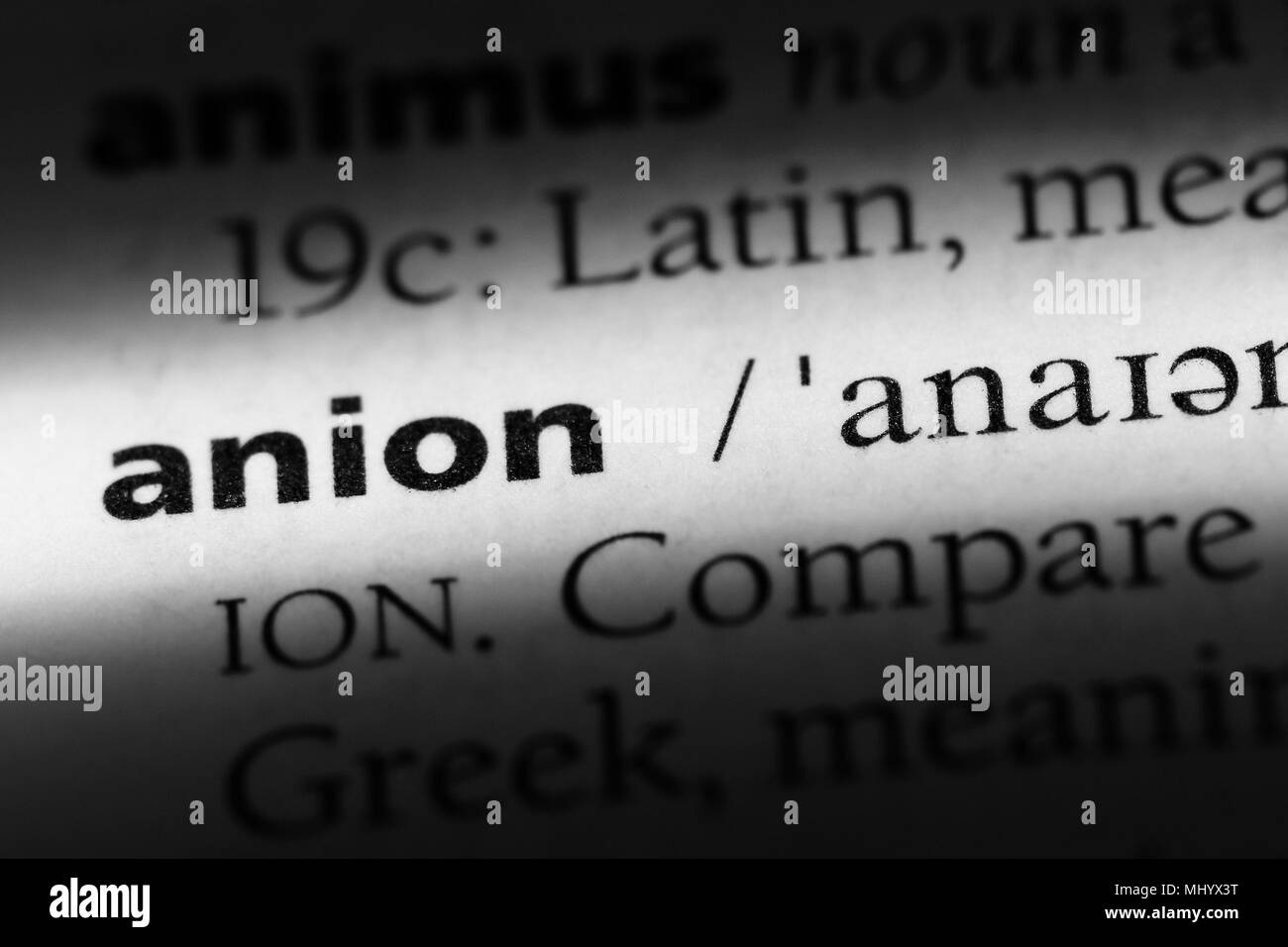 anion word in a dictionary. anion concept Stock Photo - Alamy