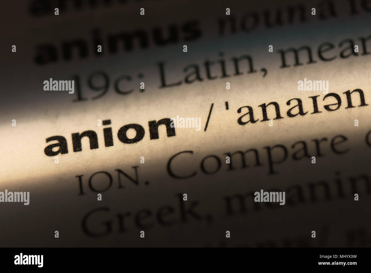 anion word in a dictionary. anion concept Stock Photo - Alamy
