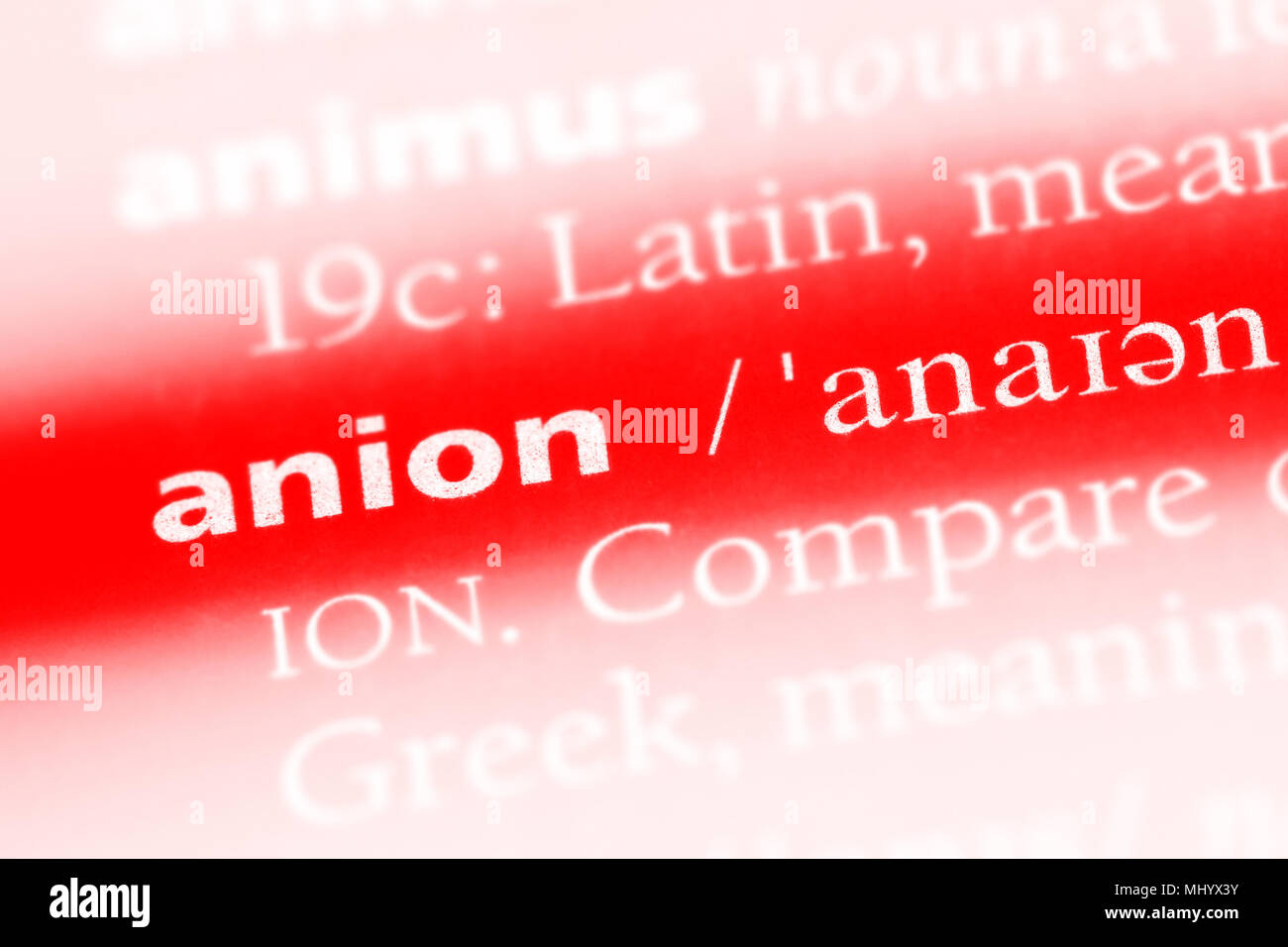 anion word in a dictionary. anion concept Stock Photo - Alamy