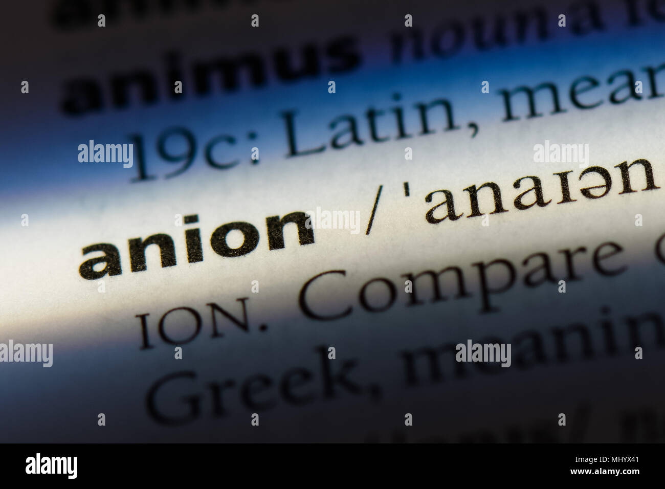 anion word in a dictionary. anion concept Stock Photo - Alamy