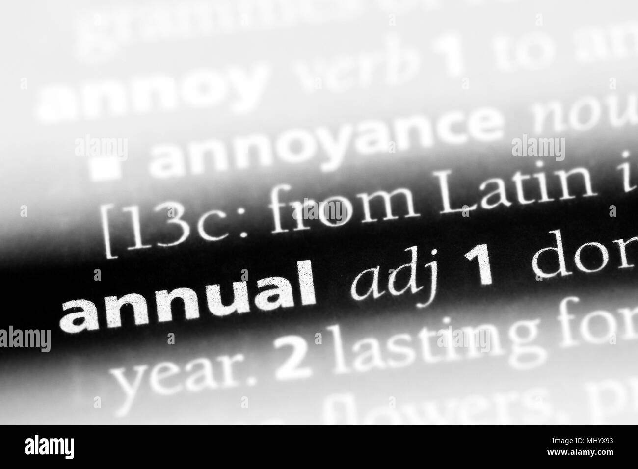 annual word in a dictionary. annual concept Stock Photo - Alamy