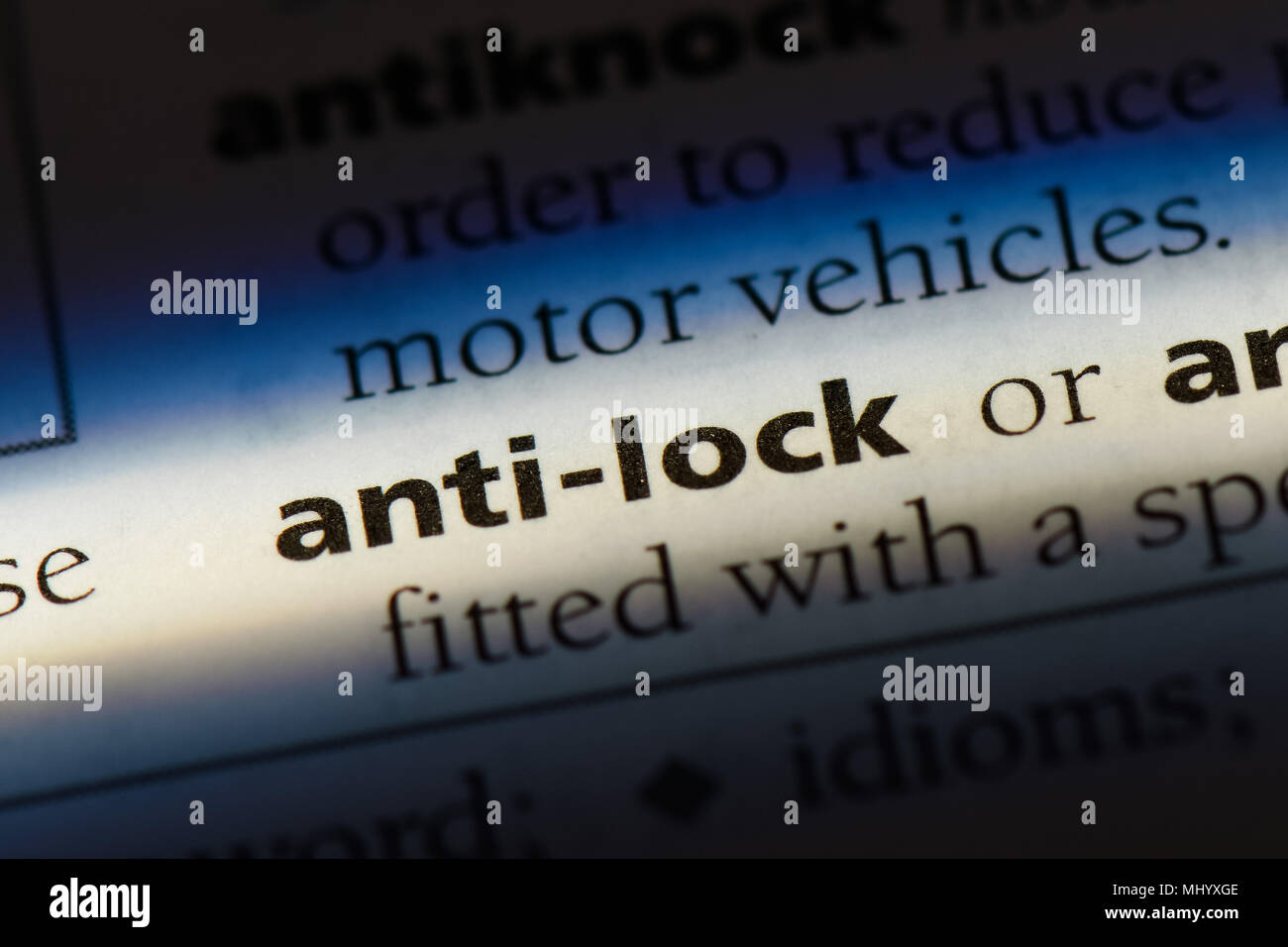 anti-lock word in a dictionary. anti-lock concept Stock Photo - Alamy